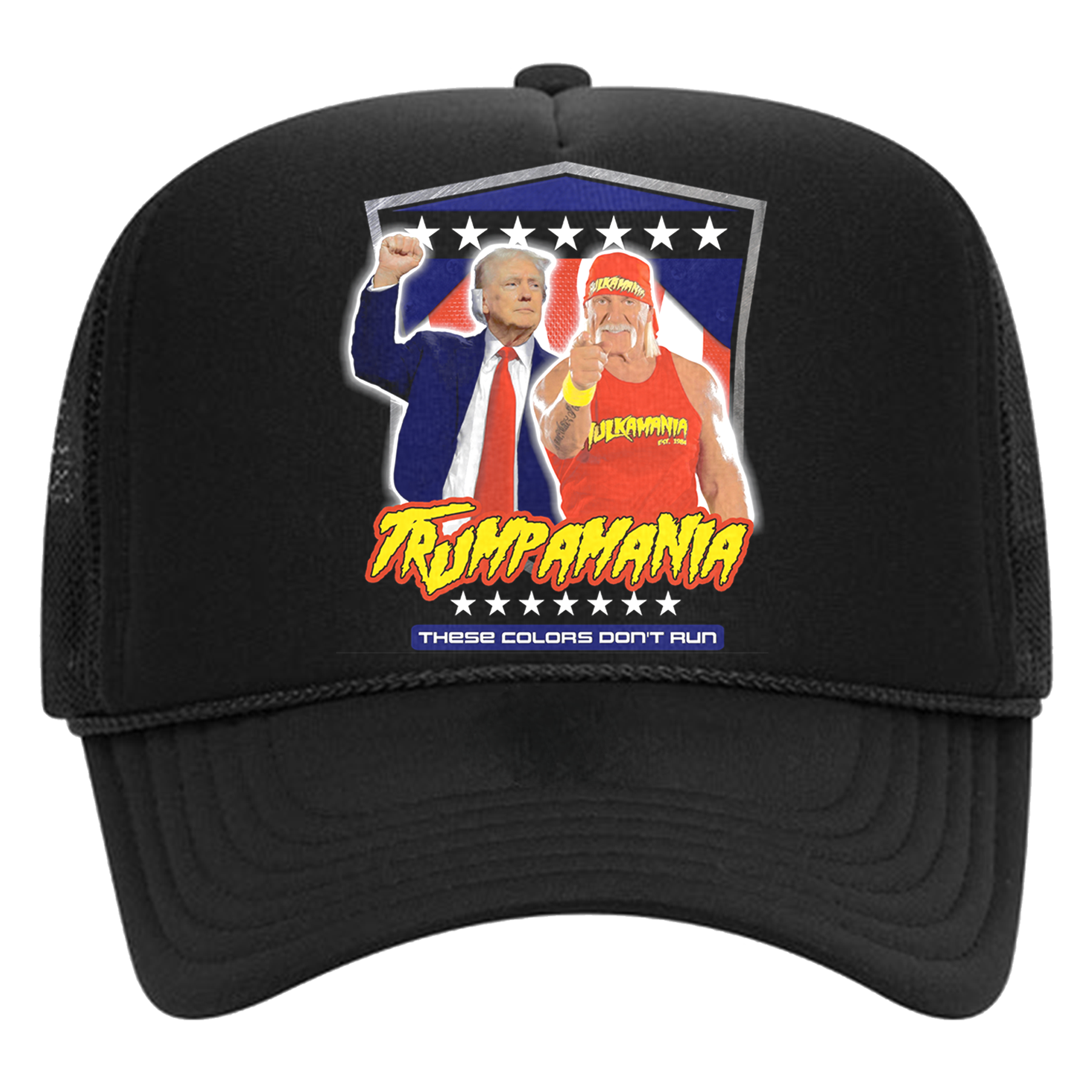 Black Trumpamania Shield Trucker Hat – Hogan's Beach Shop