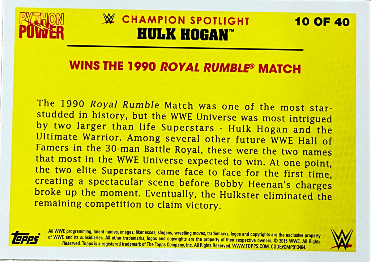 Topps Hulk Hogan Wins The 1990 Royal Rumble 10 of 40 trading card ...